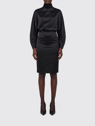 Khaite Mini-robe Harlin en satin drap&eacute; avec col montant et manches longues