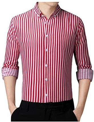 Generic Chemise ray&eacute;e &agrave; manches longues pour homme, chemise ray&eacute;e &agrave; revers pour homme, chemises d&eacute;contract&eacute;es tendance, minimalistes et polyvalentes, hauts cl