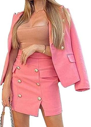 ORANDESIGNE Tailleur Femme Ensemble Jupe Et Veste 2 Pièces Blazer Slim Fit Chic Et Elegant Costume Travail Décontracté Crayon Jupe Business + Blazer OL Bureau Aff