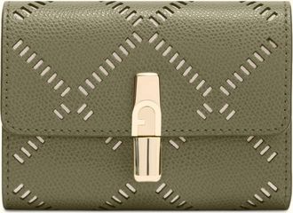 Furla Iride Kompaktes Portemonnaie S Avocado Gr&uuml;n Perforiertes Strukturiertes Ares Leder Damen