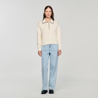 Sandro Pull en maille à col polo contrasté