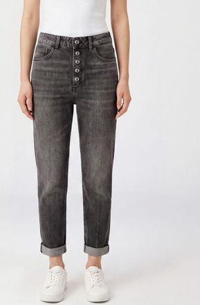 Dondup Jean Koons droit et cropped &agrave; taille haute en denim de coton
