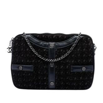 Chanel Sac bandouli&egrave;re vintage en tweed pr&eacute;-poss&eacute;d&eacute; - Femme - Pre-owned - Noir - Taille: ONE Size