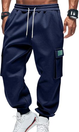 OLIPHEE Herren Hose Cargo Stretch mit Taschen Fleece Hose Herren Winter Outdoor Freizeithose Warm mit Gummizug Bund Sweathose Jogginghose Sporthose Trainingsh
