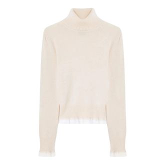 Ganni Merino-Rollkragenpullover mit Spitzendetails - - Knitwear - Damen - Beige - XS