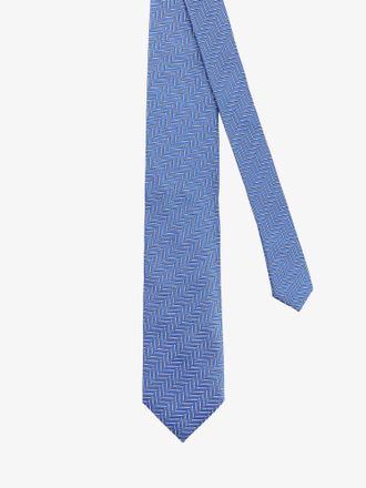 Tom Ford Mens Silk Tie With Geometric Pattern Blue Ties & Bow