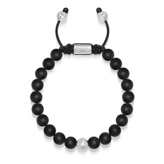 Nialaya Homme, Accessoires, Gris, Taille: S Mens Beaded Bracelet with Onyx and Sterling Silver Beads