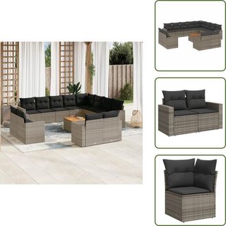 vidaXL 13-tlg. Garten-Sofagarnitur mit Kissen Grau Poly Rattan - Gartenm&ouml;bel Set - Lounge M&ouml;bel - Outdoor M&ouml;bel - Rattan Gartenm&ouml;bel - Wetterfeste