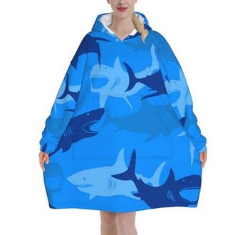 Generic Couverture &agrave; capuche portable pour femme, motif requins abstraits, moelleux, doux, surdimensionn&eacute;, multicolore