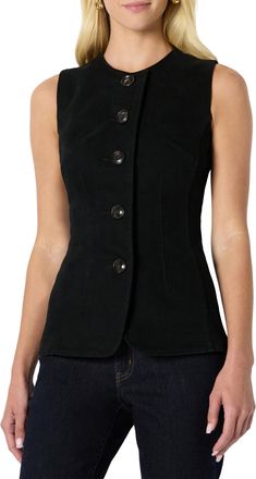 Amazon Essentials Damen (Demis Favorit) Regular-Fit-Jeansweste Verdeckte Knopfleiste, Schwarz, 36-38