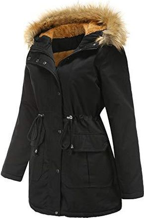 Generic 2026 Vestes pour femmes hiver automne et ample &agrave; capuche avec cordon de serrage couleur longue manteau solide, Noir, XL