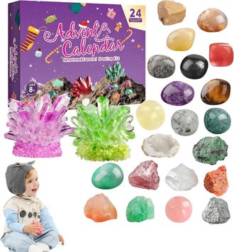 Generic Kristall-Advents-Countdown-Kalender 2025 | 24-Stein-Edelstein-Sammelbox | P&auml;dagogisch-wissenschaftliches Kit F&uuml;r Erwachsene, Jugendliche Und Kinder | 