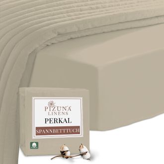 Pizuna Spannbettlaken 170x200 cm-180x200 cm Baumwolle Einfach Taupe, Atmungsaktiv 100% langstaplige Baumwolle in Perkalbindung Spannbettlaken mit 40 cm tiefe