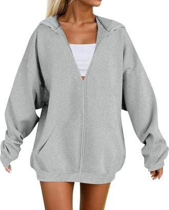 Generic Sweat &agrave; capuche Essentials &agrave; fermeture &eacute;clair pour femme, coupe ample, tendance, solide, avec capuche, pulls &agrave; capuche dautomne 2025, tenues d&eacute;contrac