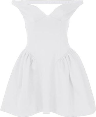 Generic 2026 Robe amincissante d&eacute;t&eacute; &eacute;paules d&eacute;nud&eacute;es dos nu mini robe trap&egrave;ze &agrave; volants fluide coupe ajust&eacute;e courte moulante formelle, blanc, S