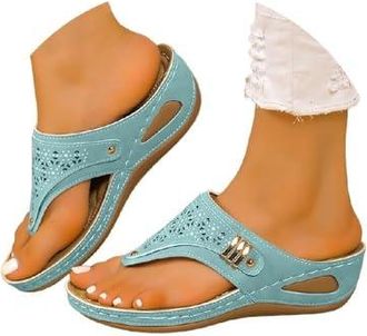 Generic Sandales orthop&eacute;diques pour femme, tongs compens&eacute;es avec soutien de la vo&ucirc;te plantaire pour femme, sandales &agrave; enfiler, coupe large, chaussures de plag