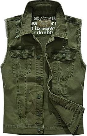 Generic Gilet en jean pour homme, coupe ajustée, style rétro, déchiré, décontracté, vintage, décontracté, gilet en jean pour homme, coupe régulière, gilet en 
