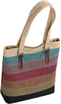 BESPORTBLE Sac Cabas Toile Femme Patchwork Style L&eacute;ger Multifonctionnel Sac Bandouli&egrave;re et Main pour Shopping Travail Quotidien