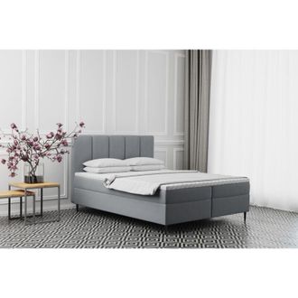 KAISER Boxspringbett mit bettkasten matratze adel stoff Monolith Hellgrau 180x200 cm