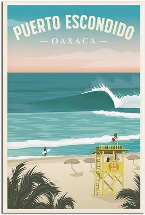 Generic Vintage Puerto Escondido Oaxaca Mexico Surf Reise Poster Retro Wand Kunst Leinwand Poster Zimmer Dekor Home Dekoration Ungerahmt 30x45cm