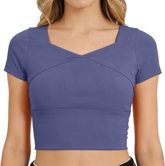 Generic Haut court avec col carr&eacute;, manches courtes : v&ecirc;tements de tous les jours moulants &agrave; enfiler et &agrave; enfiler V&ecirc;tements de sport, bleu, XXL