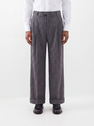 Valentino Garavani Pantalon de tailleur large en laine m&eacute;lang&eacute;e &agrave; revers