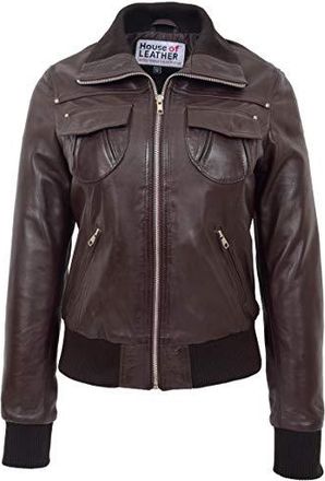 House Of Leather Veste bomber ajustée en cuir véritable pour femme - Marron - 38