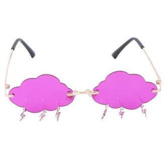 SOLUSTRE Lunettes de Soleil sans Monture Forme &Eacute;clair Lunettes de F&ecirc;te Violettes avec Monture Dor&eacute;e Accessoires Streetwear Uniques pour Festival et Soir&eacute;e Prot