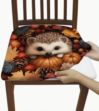 Generic Bezaubernde Igel-Sitzbezüge, dehnbar, abnehmbar, Spandex-Kissenbezüge mit Herbstblätter-Design, gemütliche dekorative Stuhlbezüge für den Herbst, Heim