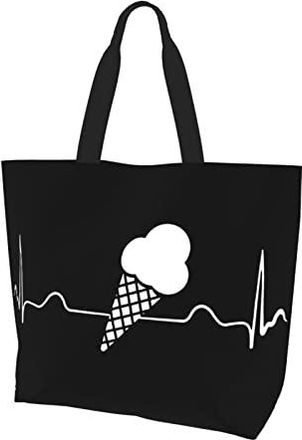 AOOEDM Ice Cream Heartbeat Ladies Canvas Tote Sac &agrave; provisions r&eacute;utilisable