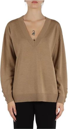 Michael Kors Femme, Pulls, Beige, Taille: 38 FR Pull V-Neck en Laine M&eacute;rinos