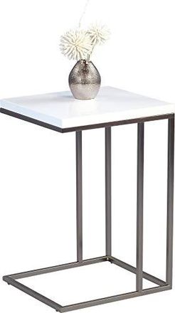 M2 Kollektion 581888 Beistelltisch Michi, Gestell Metall Edelstahloptik, Deckplatte Dekor weiß Hochglanz, 38 x 43 x 62,5 cm