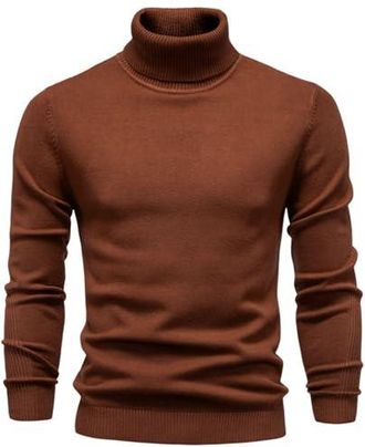 Generic Chemise c&ocirc;tel&eacute;e &agrave; col roul&eacute; pour homme, coupe ajust&eacute;e, pull en tricot d&eacute;contract&eacute; &agrave; col roul&eacute;, couche basique, hauts torsad&eacute;s, caf&eacute;, XXL