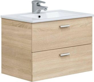 Dmora Badezimmermöbel Denison, Badezimmerschrank, Mehrzweckschrank, Hängeschrank mit Spiegel, 70x45 h50 cm, Eiche - Dmora