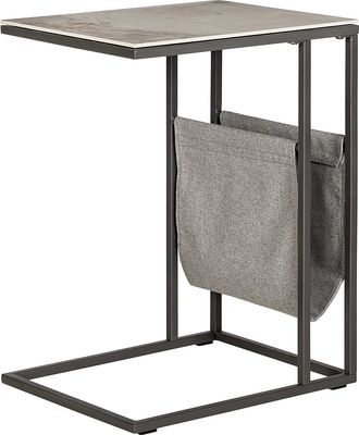 home24 Beistelltisch aus Keramik, Webstoff & Stahl in Marmor Wei&szlig; Dekor, Pulverbeschichtetes Stahlgestell mit technischer Materialmischung, Funktionale Ablag