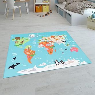 Paco Home Tapis Enfant, Tapis Chambre Jeu Garçon Fille Moderne Antidérapant, Dimension:200x290 cm, Couleur:Turquoise