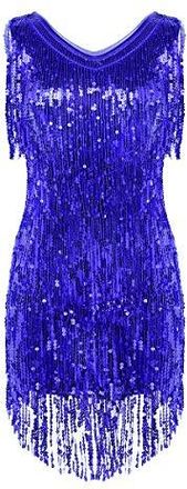 dPois Femme Robe de Danse Classique À Franges Tenue de Danse Latine Competition Samba Tango Rumba Tenue Danse de Salon Costume Spectacle Soirée 1 Royal Blue