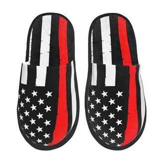 Generic Chaussures De Maison Firefighters Usa Flag Print Slippers Antid&eacute;rapantes Fuzzy Pantoufles Unisexes Pantoufles Pour Voyages Piscine Camping L