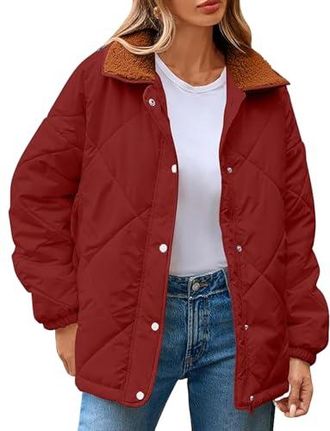Generic Vestes d&eacute;contract&eacute;es pour femmes - Automne et hiver - Manches longues - Col &agrave; bouton-pression - V&ecirc;tement dext&eacute;rieur l&eacute;ger et confortable - Coupe ample