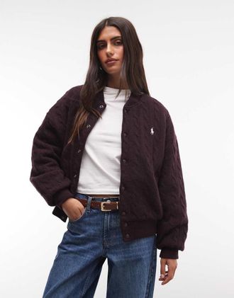Polo Ralph Lauren Strickjacke mit Zopfmuster in Burgunderrot