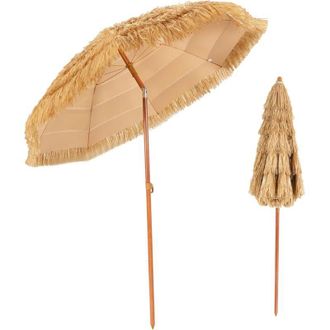 Costway Costway - Parasol Inclinable de Paille 1,75M--Protection Solaire upf 30+, Inclinable sur 30&deg;/Style Hawa&iuml;en pour Plage de sable/Jardin/Terrasse/Plage