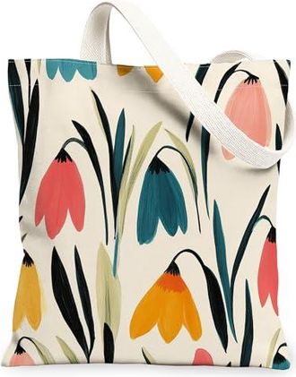 Generic Sac fourre-tout en toile pour le shopping, 33 x 38 cm, motif floral r&eacute;tro vintage, r&eacute;utilisable, pour femme, esth&eacute;tique, peinture esth&eacute;tique, d&eacute;corati