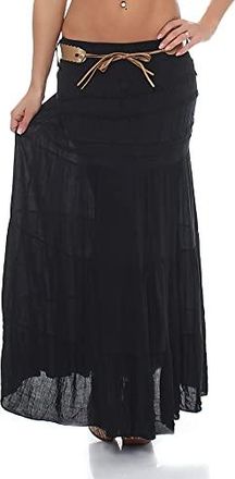 Malito more than fashion Malito Femme Jupe avec Ceinture été Stretch Maxi A-Ligne 1116 (Noir)