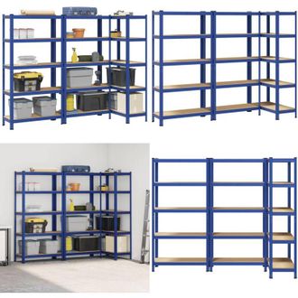 vidaXL Lagerregale mit 5 B&ouml;den 3 Stk. Blau Stahl & Holzwerkstoff - Vidaxl