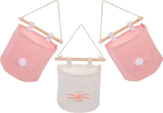 BESPORTBLE 3 Stück Wand Aufbewahrungstaschen aus Robustem Material mit Wasserabweisender PE Beschichtung Abnehmbarer Türhänger Organizer In Rosa und Weiß für Sch