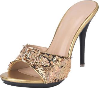 Miyoopark Mules sexy pour femme avec talon aiguille Mule d&eacute;t&eacute;, T13 Paillettes dor&eacute;es, 43 EU