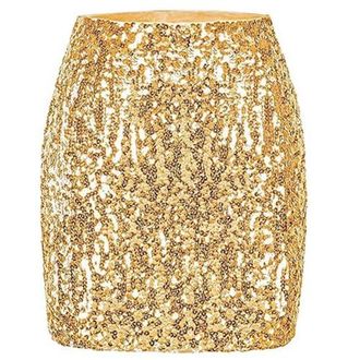 Generic Jupe &agrave; paillettes pour femme - Jupe moulante extensible parfaite pour la soir&eacute;e, or, XL