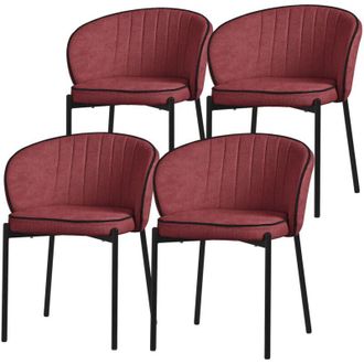 ML Design ML-Design Set de 4 Chaises de Salle &agrave; Manger, Rouge, Rev&ecirc;tement en Tissu, Pieds en M&eacute;tal Robustes, Fauteuils Rembourr&eacute;s avec Dossier Ergonomique pour