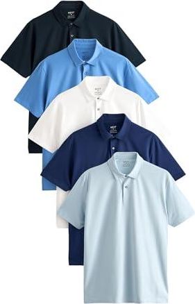 Next Homme Polo Standard en Jersey &agrave; Manches Courtes, Lot de 5 Bleu 3XL