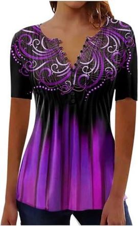 Generic Femme Tee Shirt Coton Loisirs Blanc T-Shirt Top 3/4 Manches D&eacute;t&eacute; Lache Basique Tshirt Sport Confortable &Agrave; Col en V Haut Tunique Manches 3/4 Casual Tee